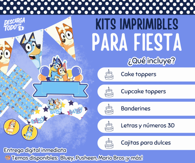 Kit Imprimible Bluey – Decoración para Fiesta en PDF – Descarga todo!